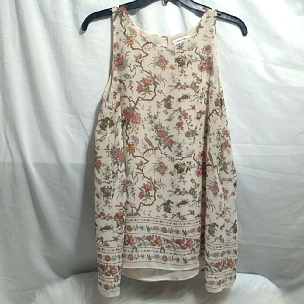Max Studio Sheer Lined Sleeveless Bird Print Top Sz.S - Gem